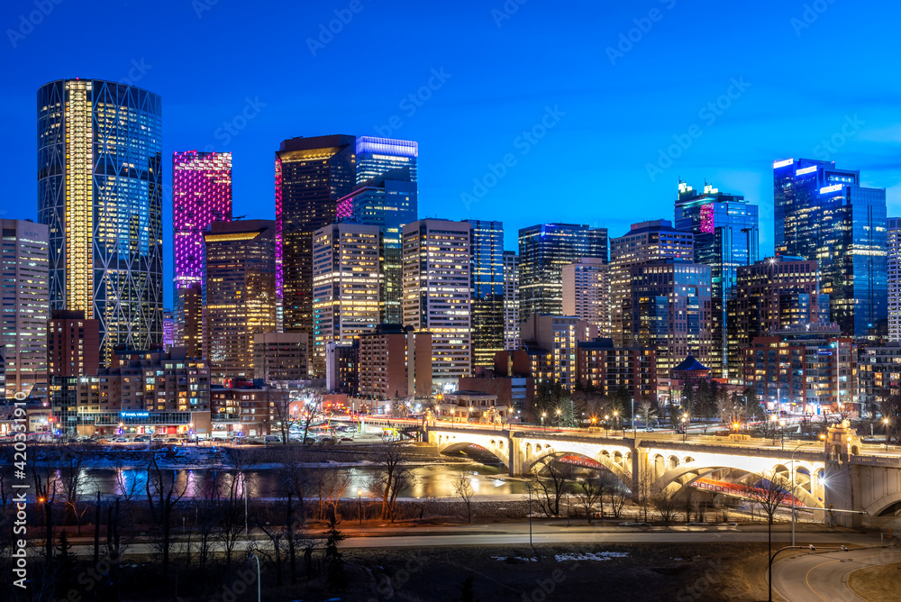 Calgary skyline at night Stock Photo | Adobe Stock