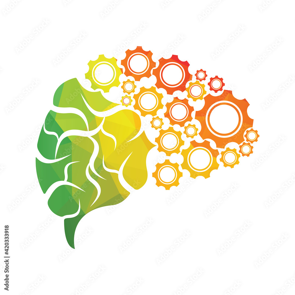 Technical human gears brain vector design. Digital human brain shape ...