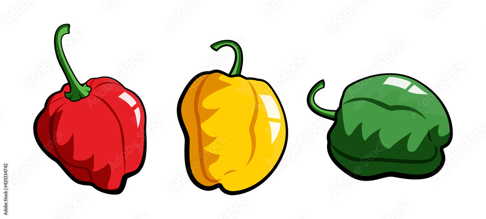 Scotch bonnet pepper cartoon illustration vector icon set Stock Vector ...