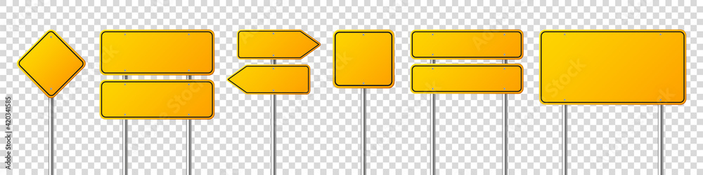 Road traffic signs set. Blank board with place for text. Mockup ...