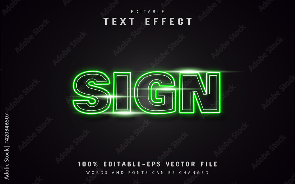 Sign green neon text effects Stock Vector | Adobe Stock
