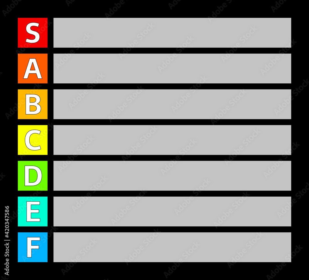 Tier list. Vertical colorful list of categories. Comparative rating ...