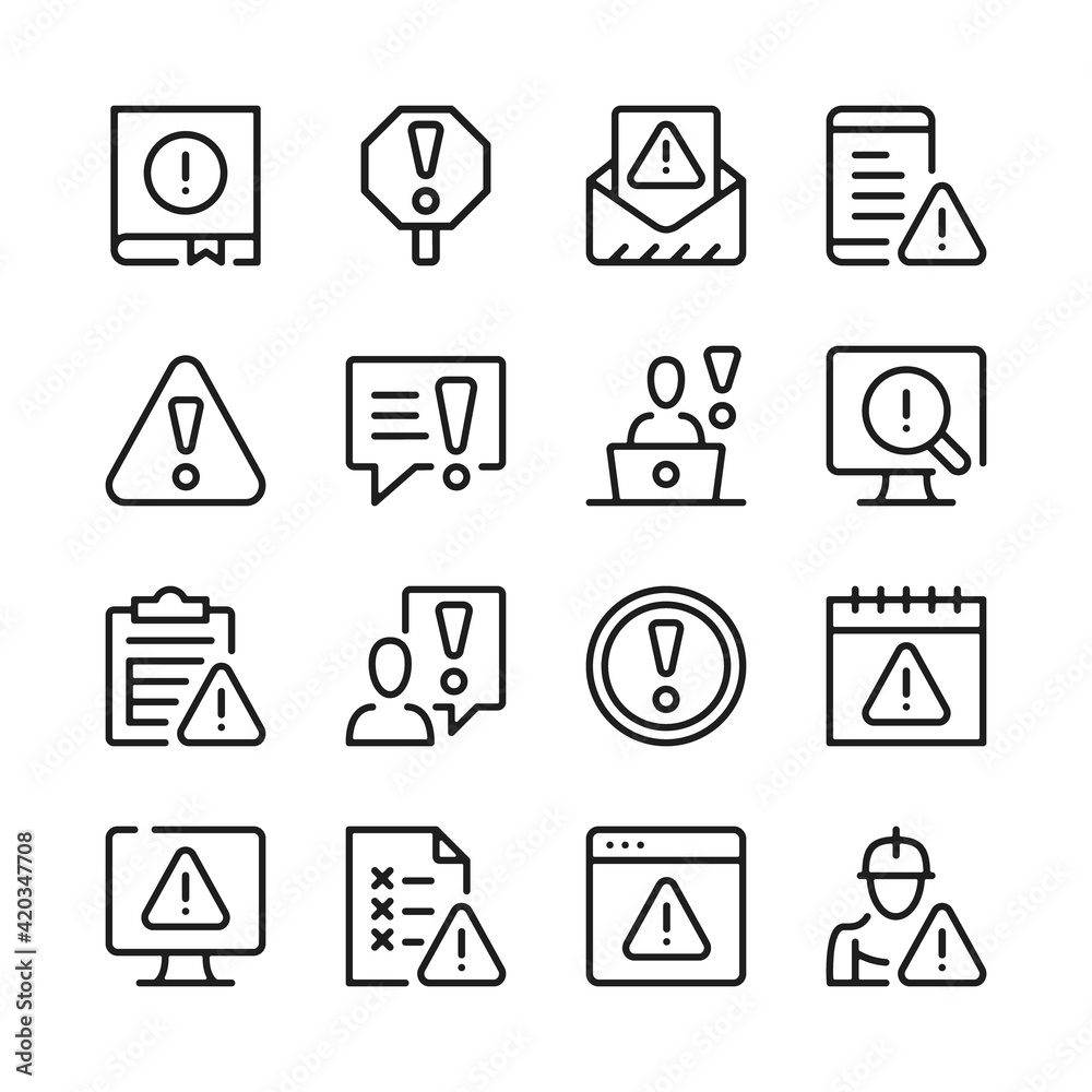 Warning line icons set. Modern graphic design concepts, simple outline ...