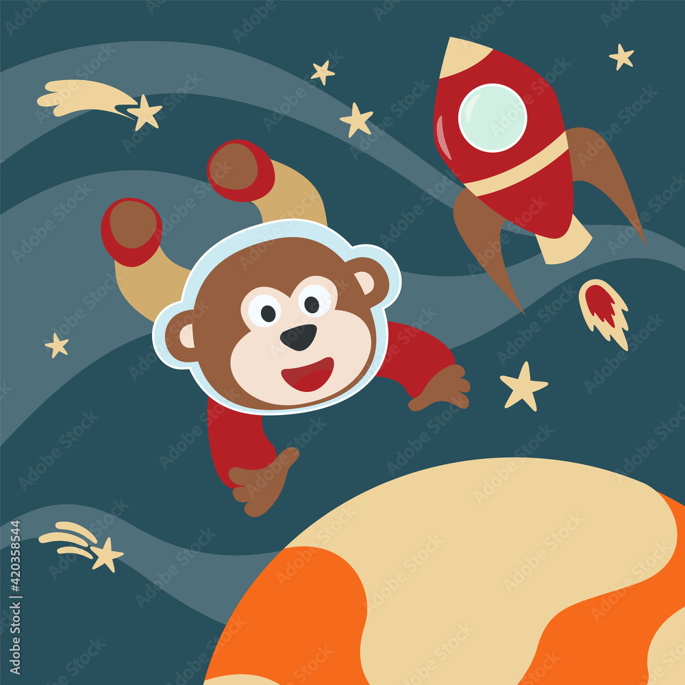 Space monkey or astronaut in a space suit with cartoon style. Can be ...