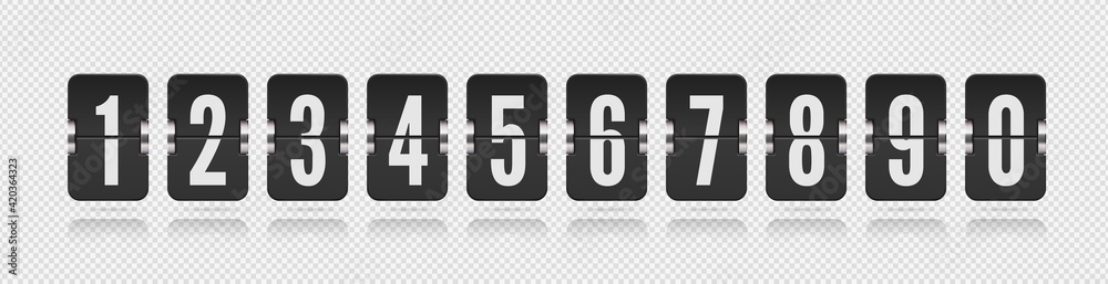 One Line Vector Scoreboard Numbers With Floating Reflections For Black