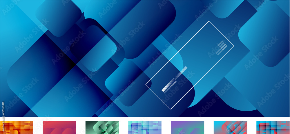 Set of square shapes composition geometric abstract backgrounds. 3D shadow effects and fluid ...