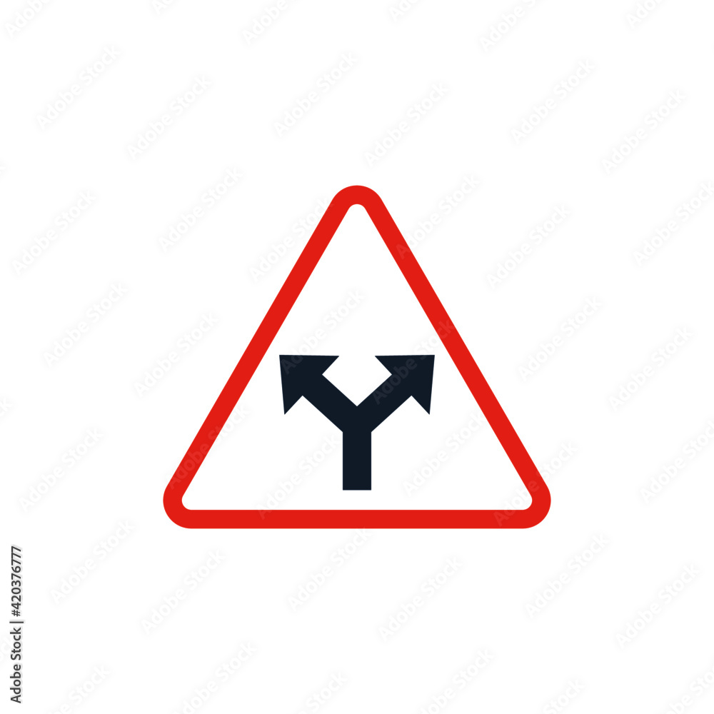 Y Intersection Right Traffic Sign Vector, isolated on white background ...