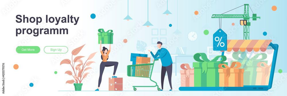 Shop loyalty program landing page with people characters. Attracting ...