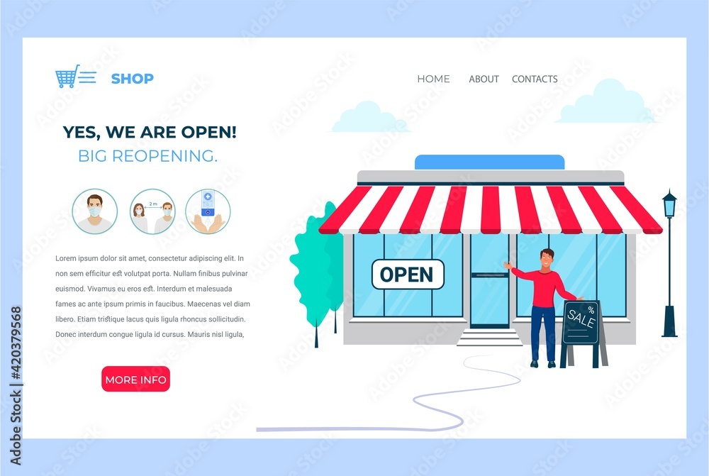We are open. Reopening after pandemic. Vector illustration template for ...