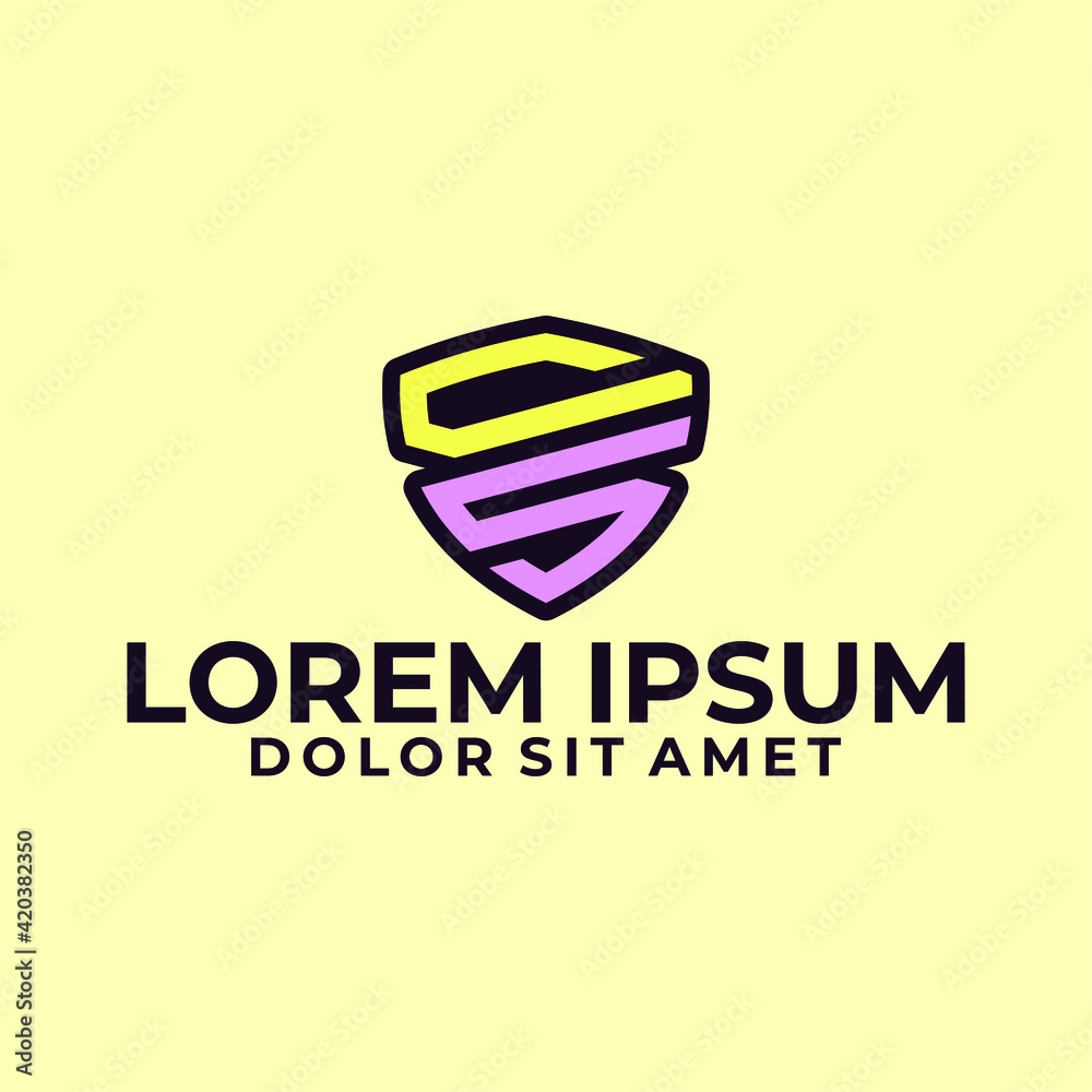 Initial letter CS logo template with rounded geometric shield ...