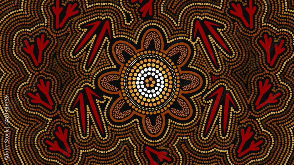 Aboriginal art with kangaroo and emu track Stock Vector | Adobe Stock