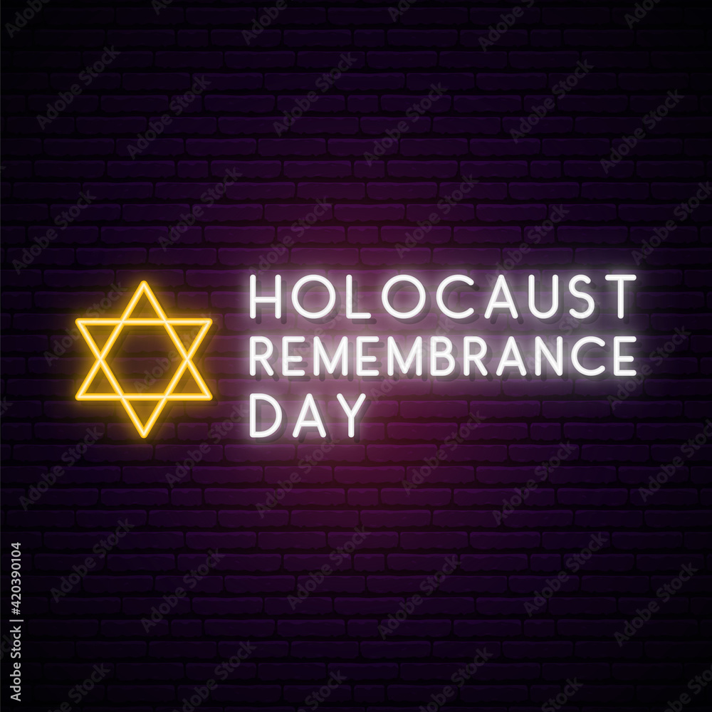 International Holocaust Remembrance Day vector banner in neon style ...