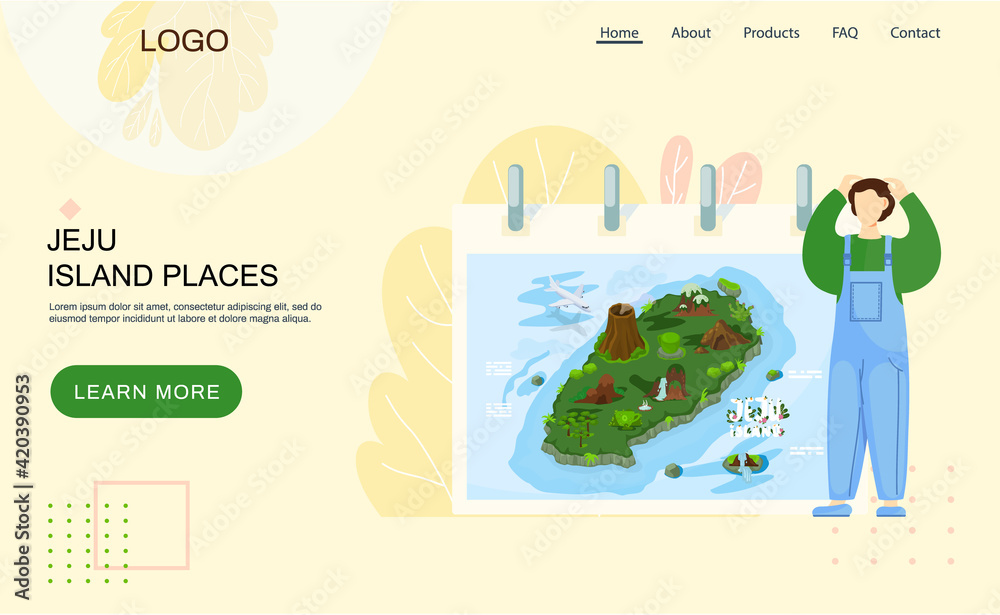 Jeju island map in cartoon style with main attractions touristic sights ...