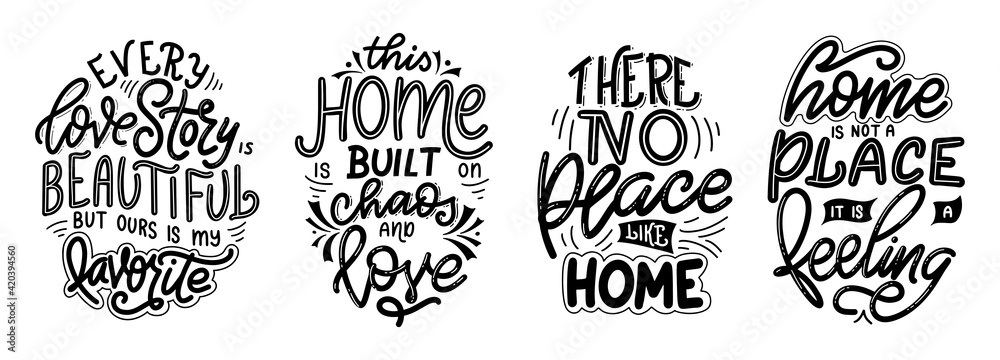 Set of home quote on white background. Photography family overlays ...