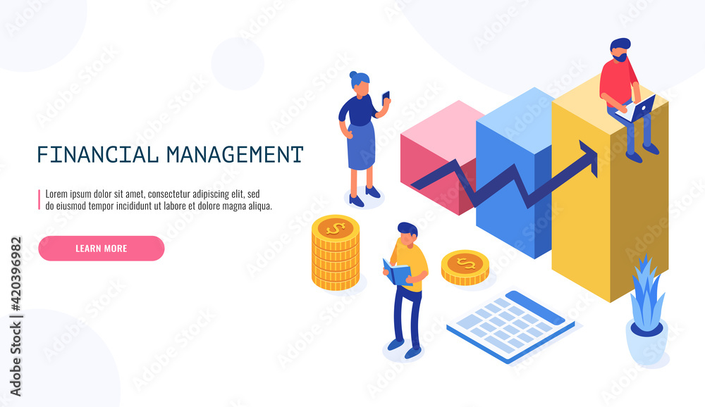 Isometric office with financial auditor or finance people. Man and ...
