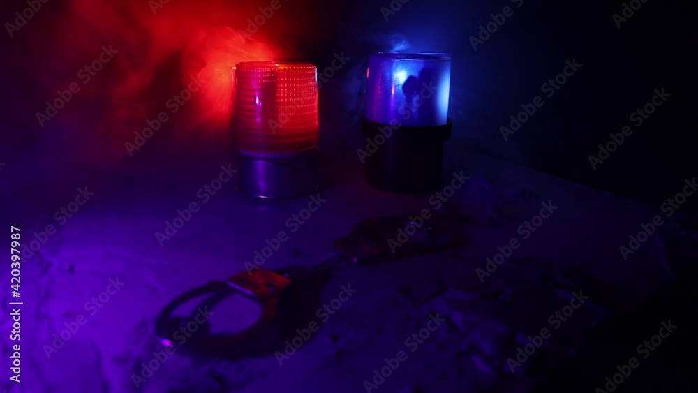 Police raid at night and you are under arrest concept. Silhouette of ...