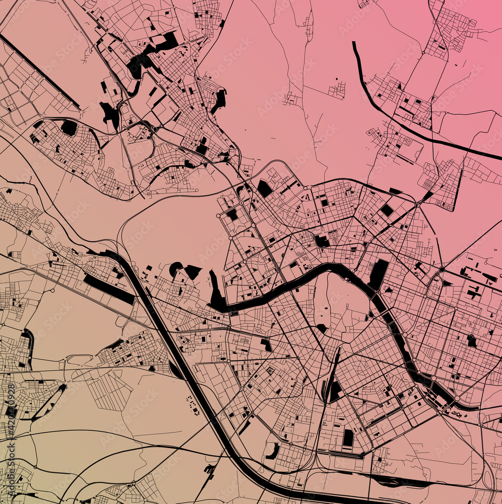 Valencia, Spain (ESP) - Urban vector city map with parks, rail and ...