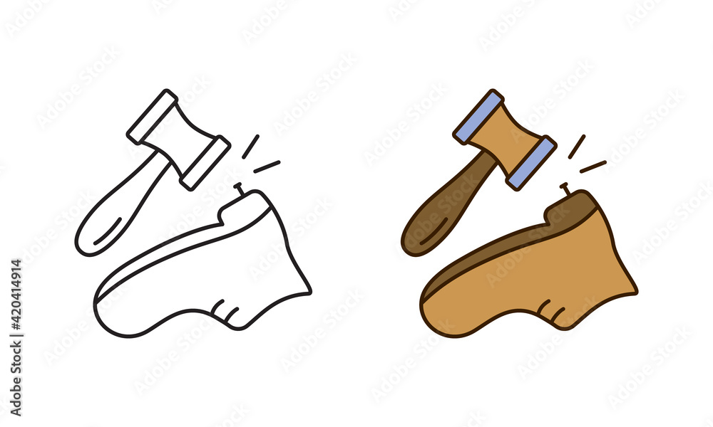 Cobbler or shoemaker logo. Shoe repair pictogram. Linear icon and color ...