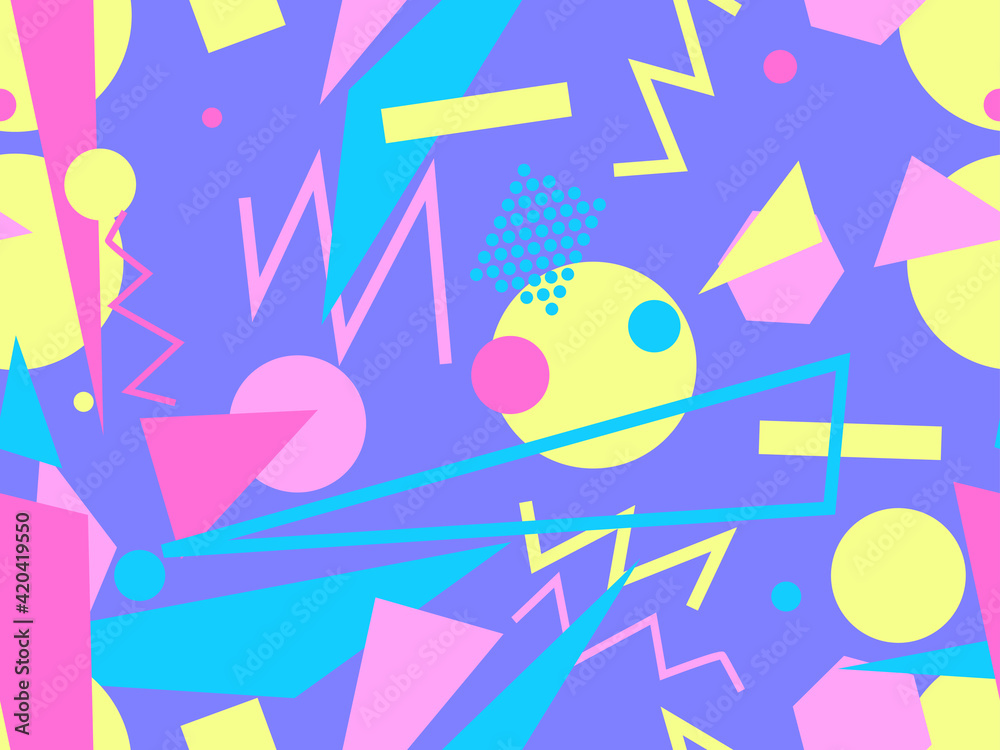 Memphis seamless pattern. Geometric elements memphis in the style of 80 ...