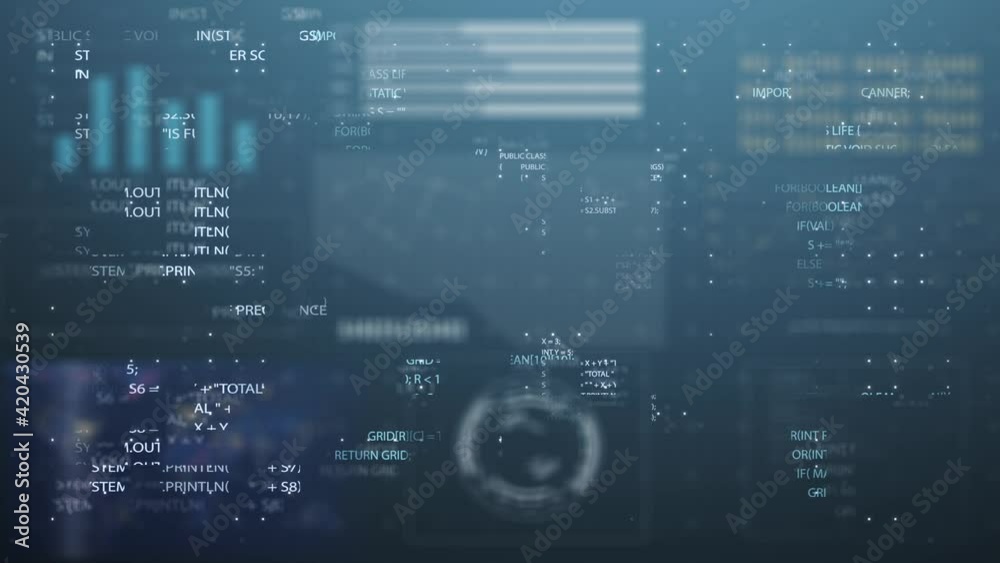 Blue futuristic digital screen interface with tables and charts vídeo ...