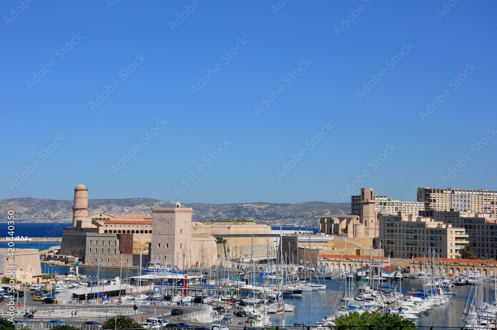 Old Vieux Port and Notre Dame de la Garde Basilica in Marseille's ...
