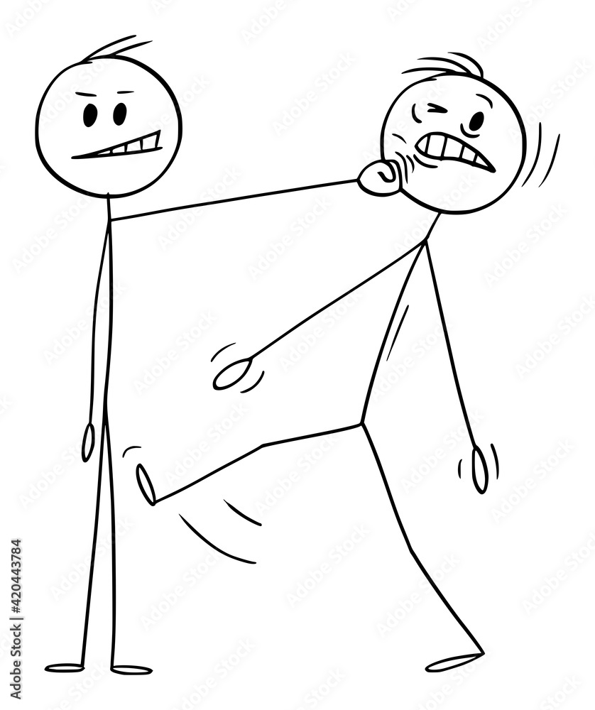 Man Hit Another Man Fist by His Face, Vector Cartoon Stick Figure ...