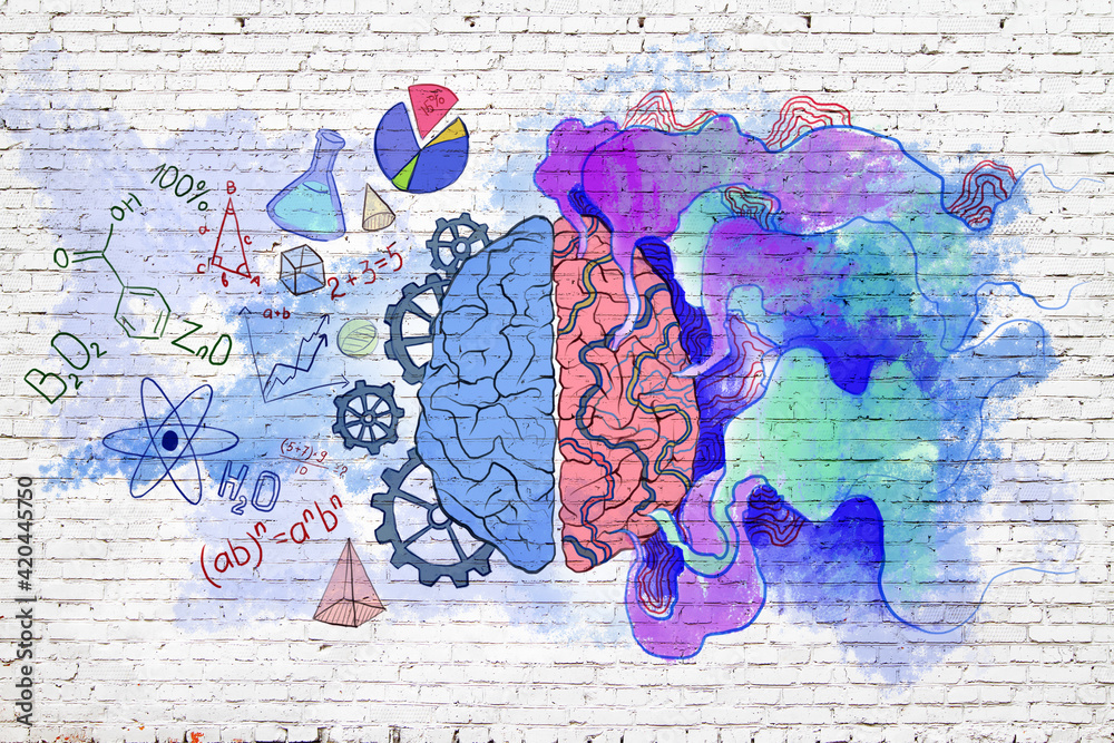 Left and right human brain concept with handwriting sketches of ...