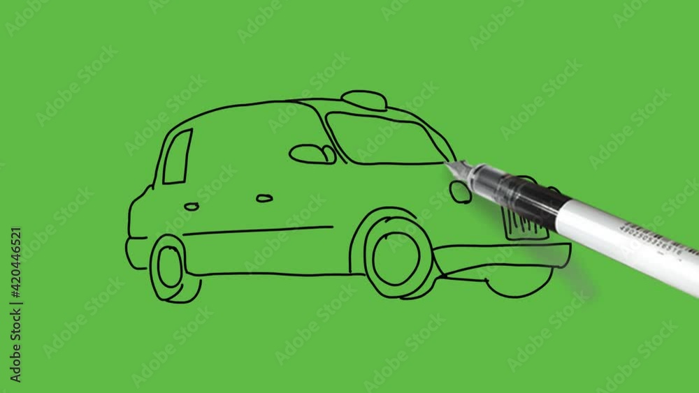 Drawing an passenger car side view with black and color combination on ...