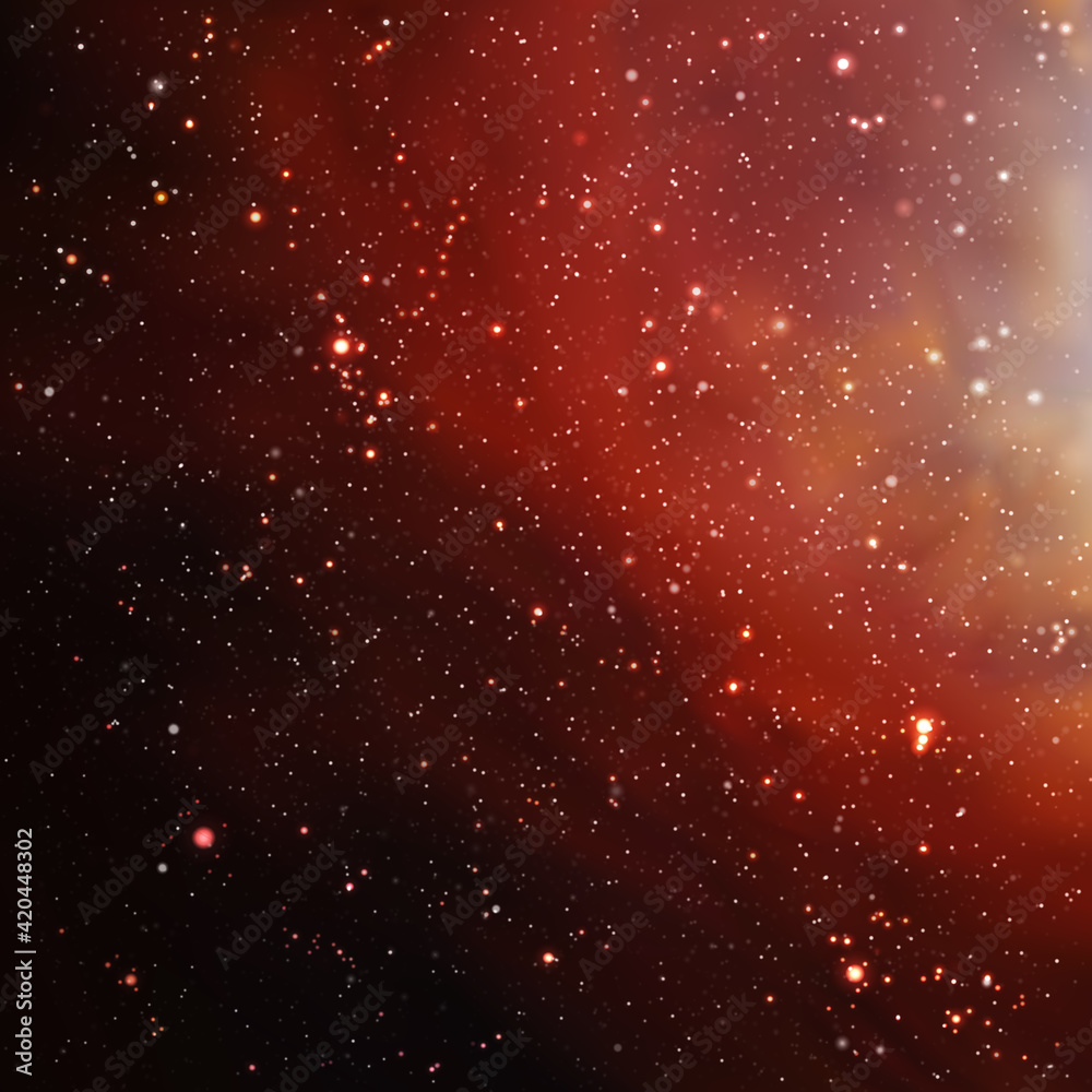 Red nebula in outer space. Night starry sky. Dark cosmic background ...