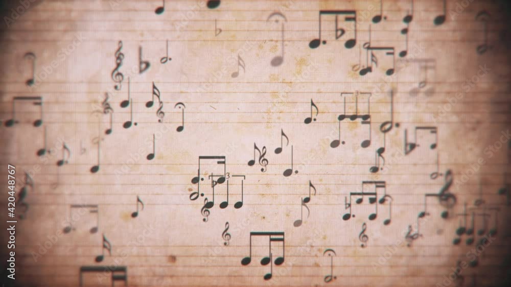 Vintage sheet music notation manuscript with staff lines and musical ...