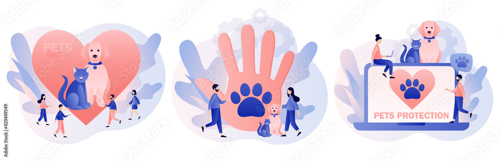 Animal rescue and pet protection. Hand and paw as symbol support and ...