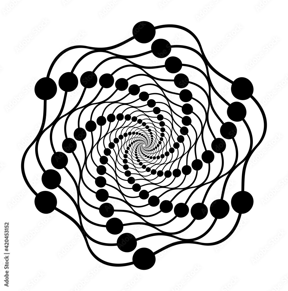 Spiral motion elements, black isolated objects, different brush texture ...
