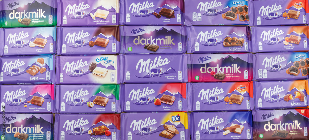 Milka chocolate chocolates different types variety background banner ...