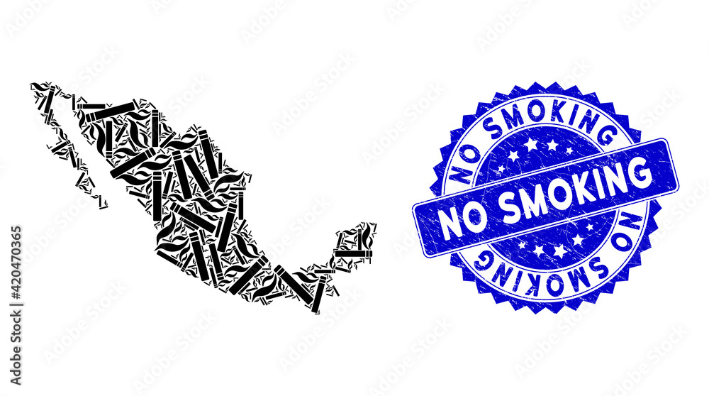 Mexico mosaic map combined of smoking cigarette design elements, and No ...