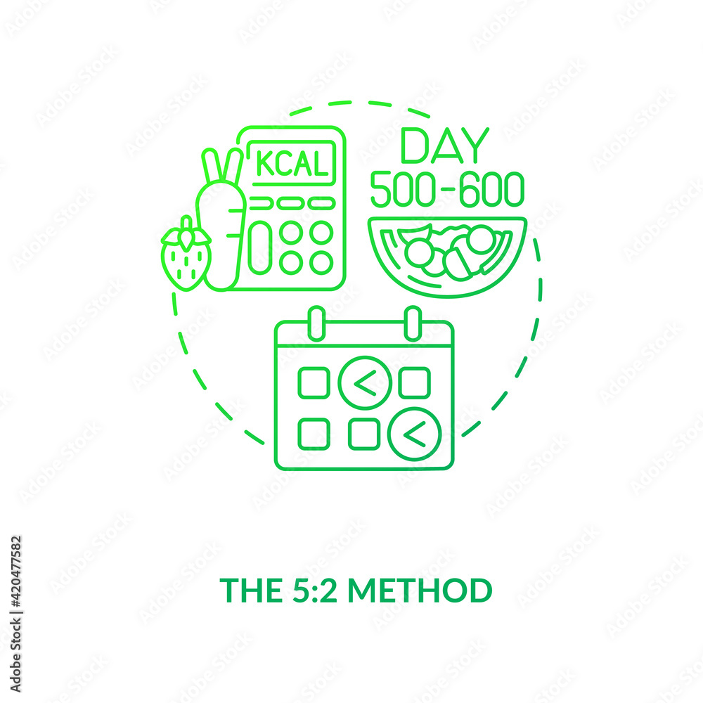 The 5-2 method dark green concept icon. Dietary strategy. Eating plan ...