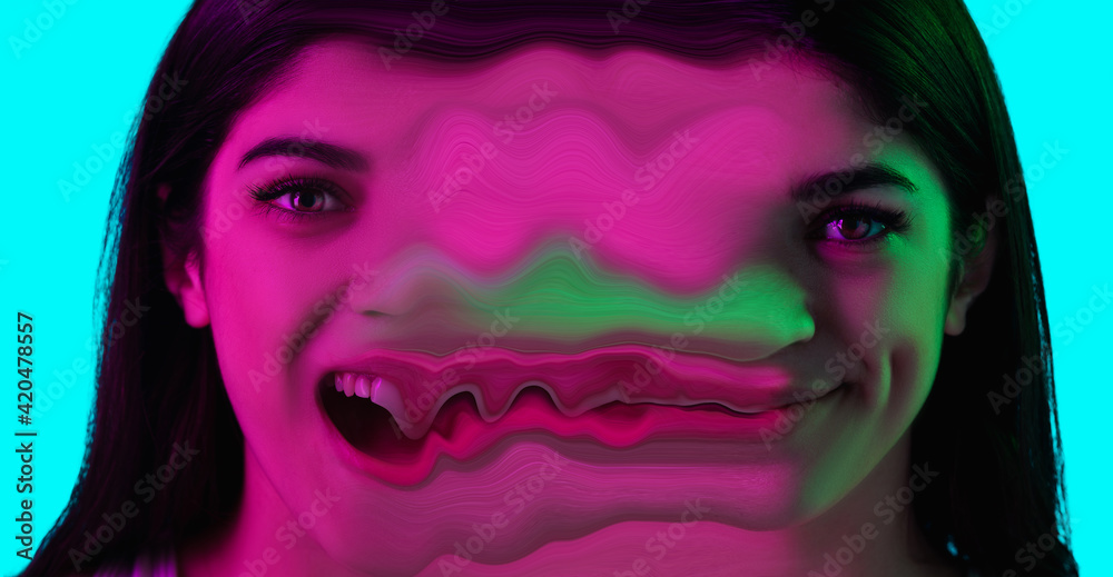 Mental health concept in creative way. Woman with different emotions ...