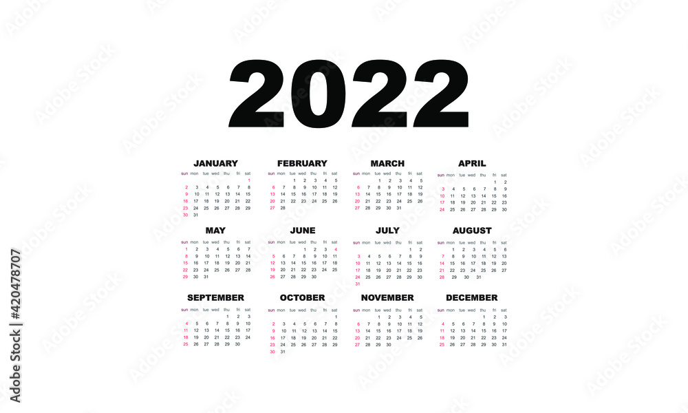 2022 calendar horizontal vector design template, simple and clean ...