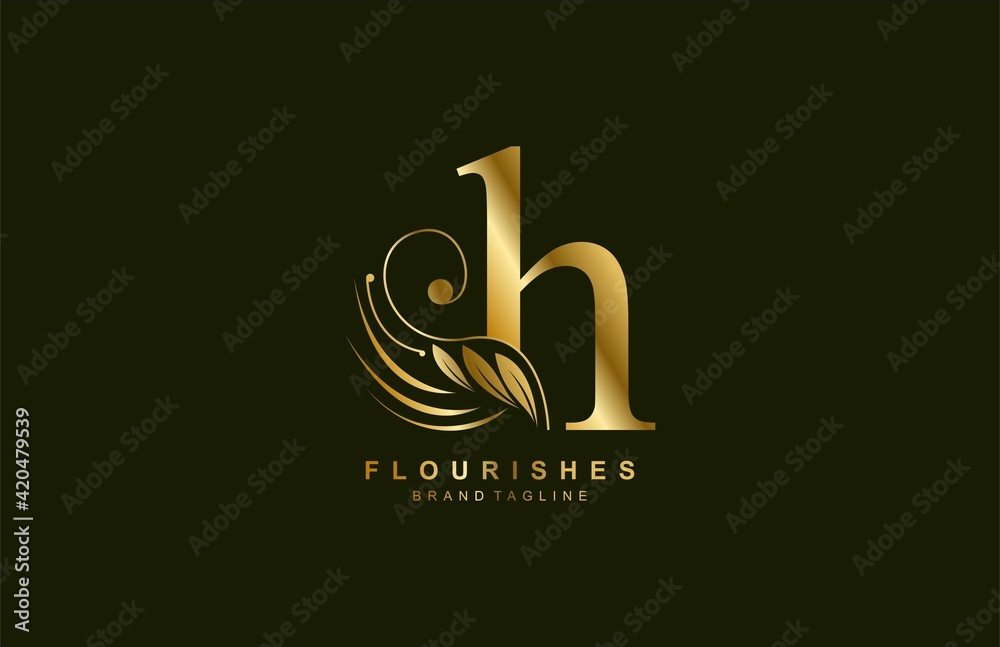 lowercase letter h linked beauty flourish golden color logo design ...