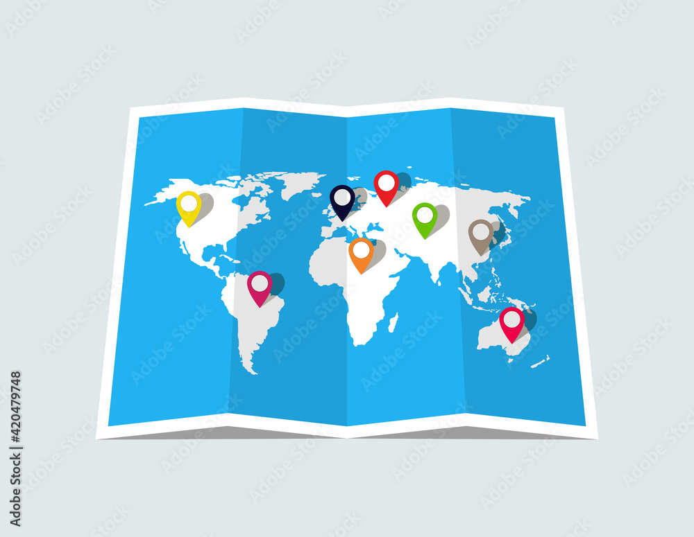 World map with pin of location. Paper world map for travel, business ...