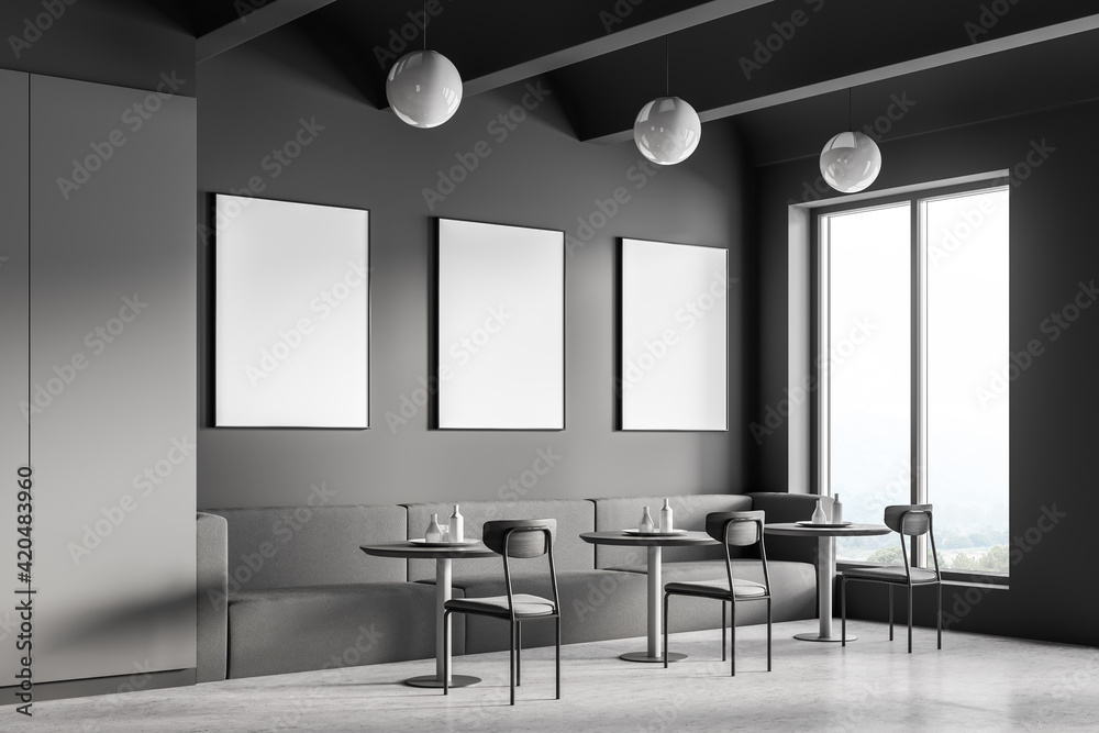 Cafeteria, dining room in university, cafe with tables and chairs ...