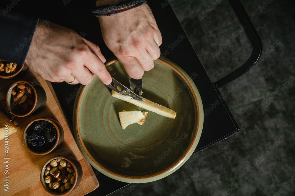 Preparing Beautiful Homemade French Cheese For Serving With Dry Fruits ...