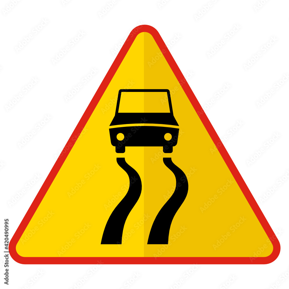 Slippery Road when Wet concept, Wet and Snowy Path Vector Icon Design ...