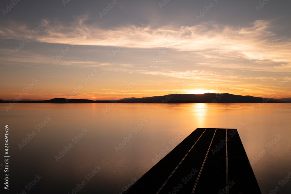 Flathead Lake Pier Sunset Stock Photo | Adobe Stock