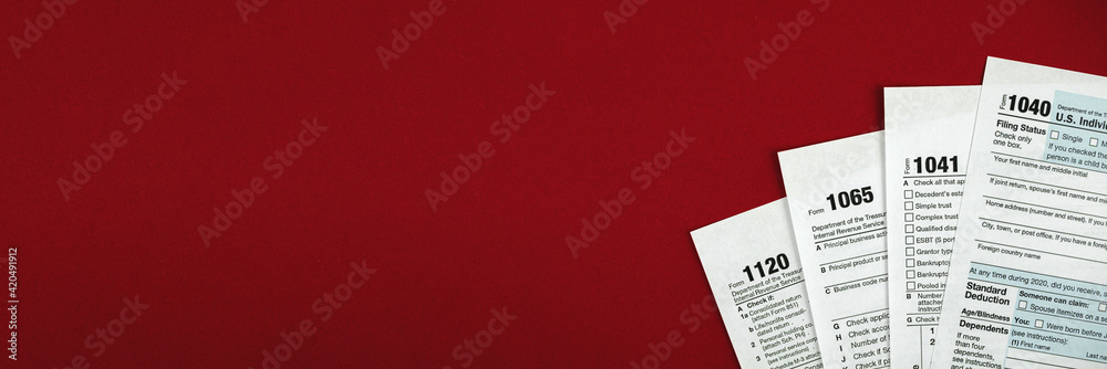 Tax forms banner background with copy space, office desktop Stock Photo ...