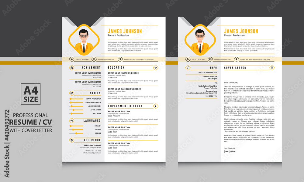 Yellow color Minimalist Resume Format CV Template with Cover Letter for ...