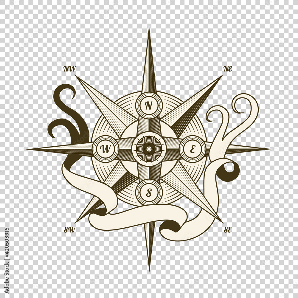 Vintage nautical compass. Old design element for marine theme and ...