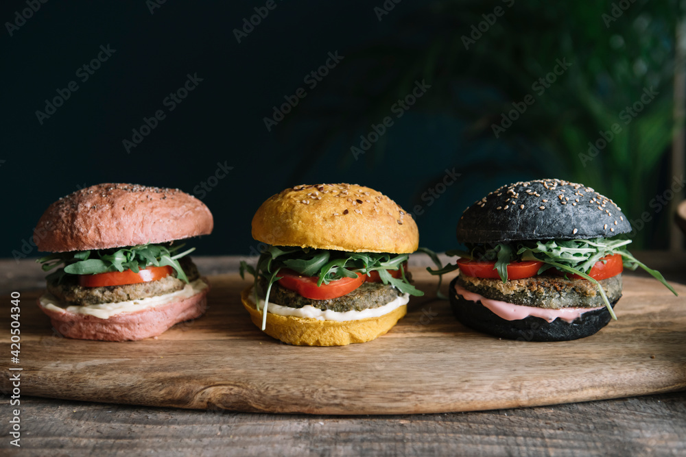 Colorful Vegan Burgers Stock Photo | Adobe Stock
