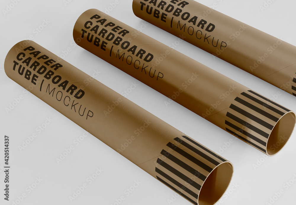 Three Paper Cardboard Tubes Mockup Stock Template | Adobe Stock