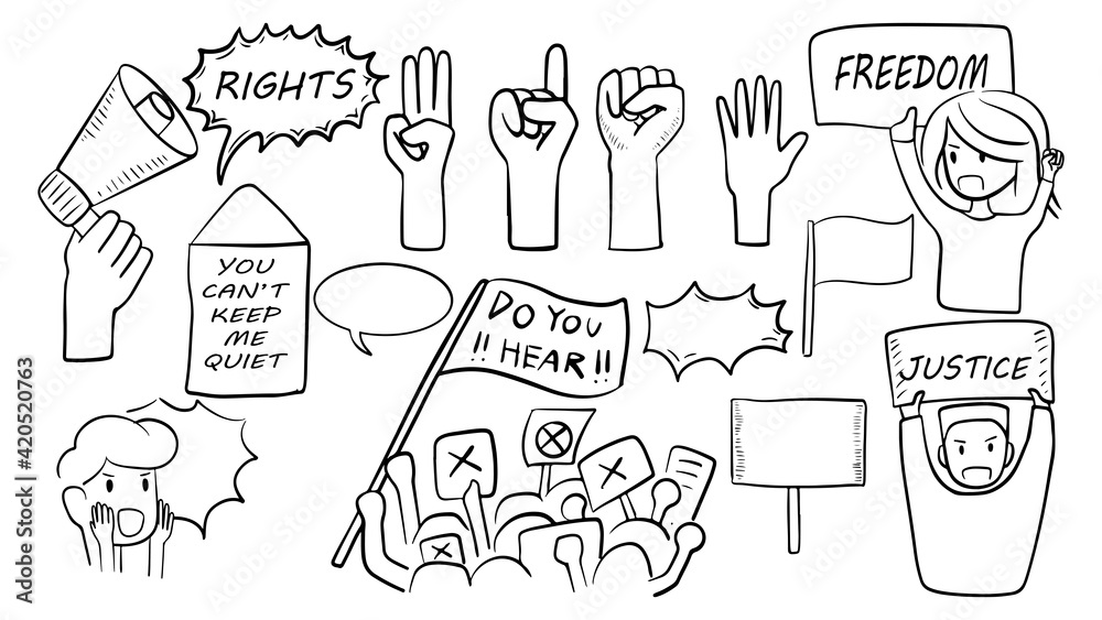 doodle art element in concept theme of protesting ,human rights ...