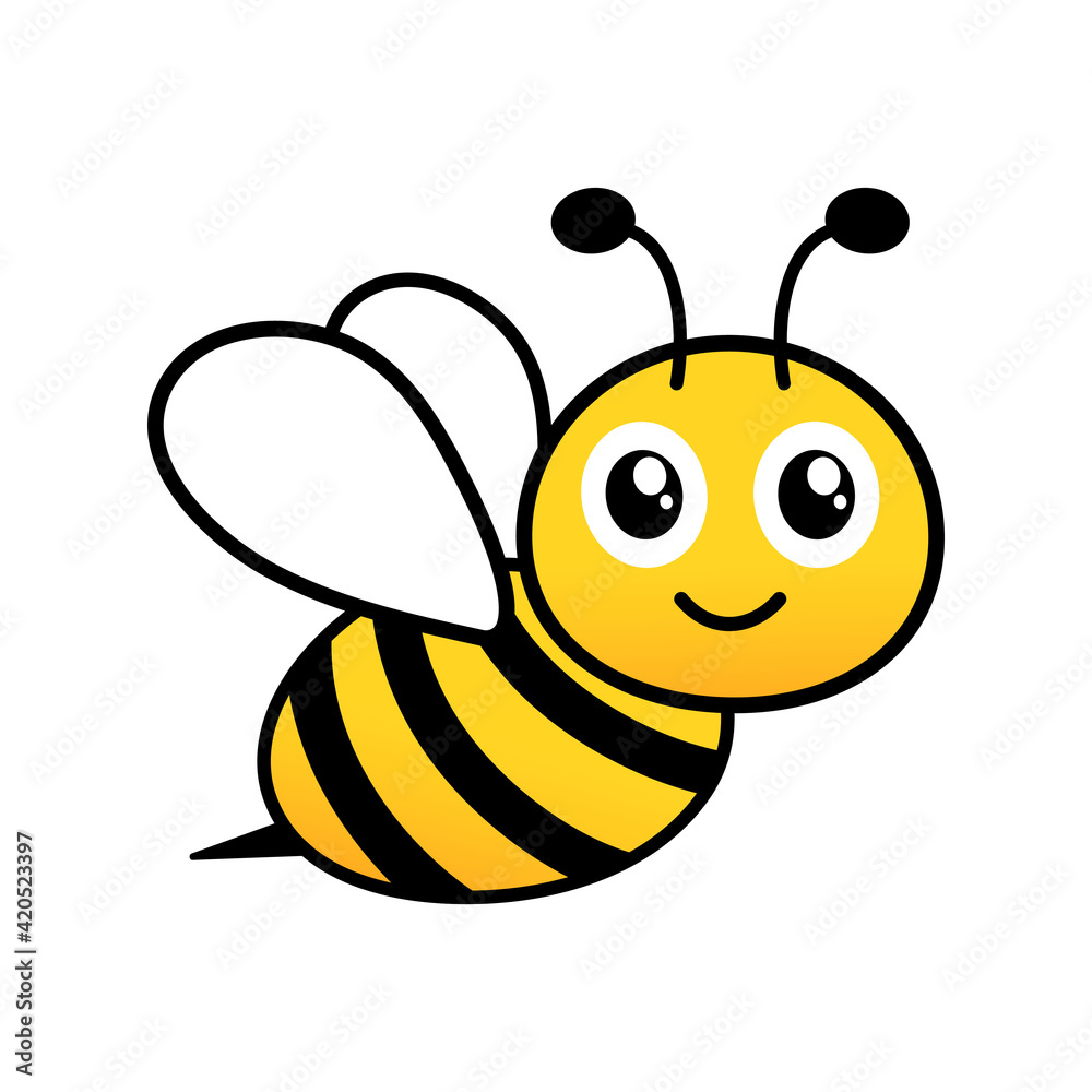 Cute friendly bee. Cartoon happy flying bee with big kind eyes. Insect ...